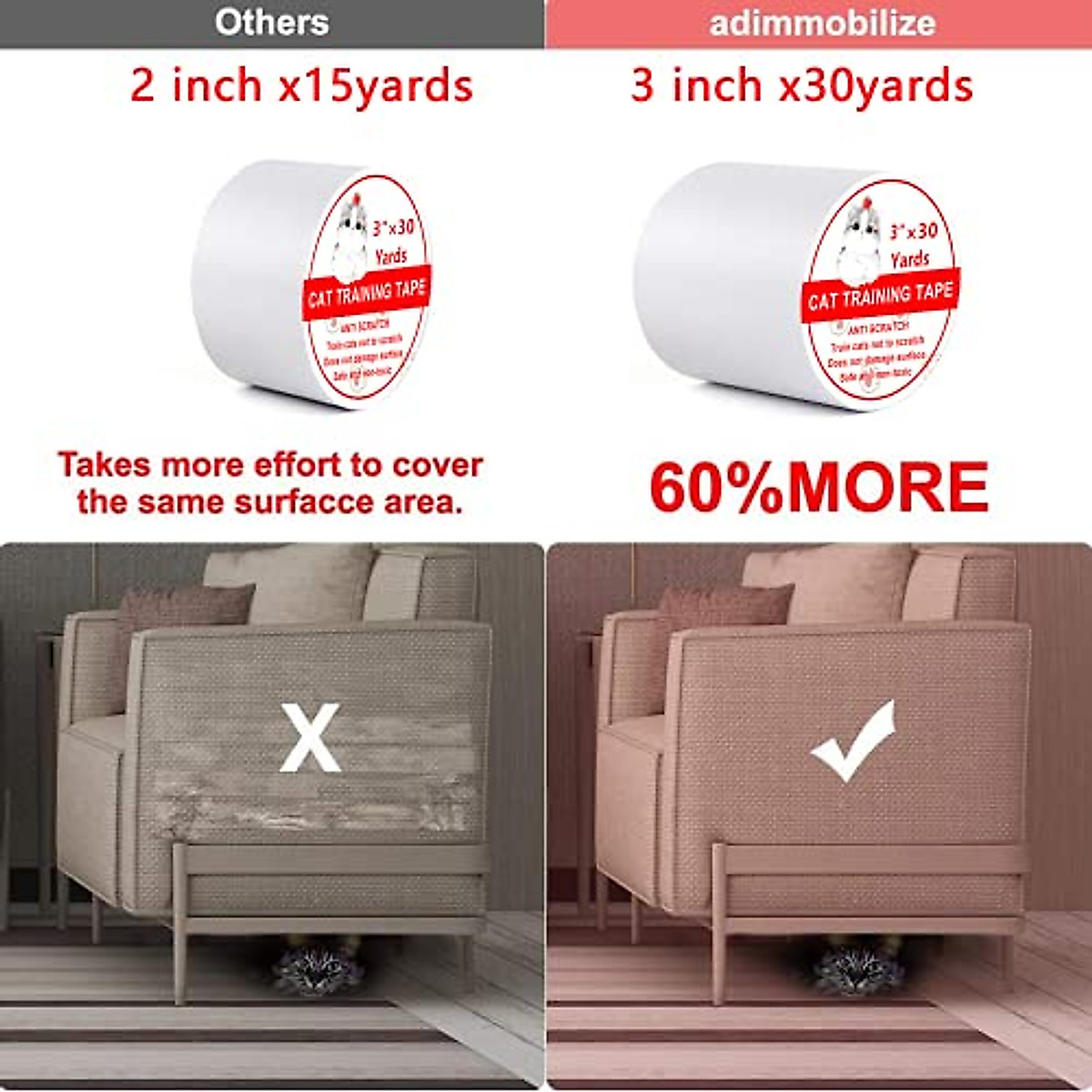 Multiple Sizes (3X30 Yards) Cat Training Tape, Double-Sided Cat Tape,Anti Cat Scratch Tape,cat Deterrent Tape,100% Transparent Clear,Stop Cats Scratching Your Couch, Doors Carpet, Furniture