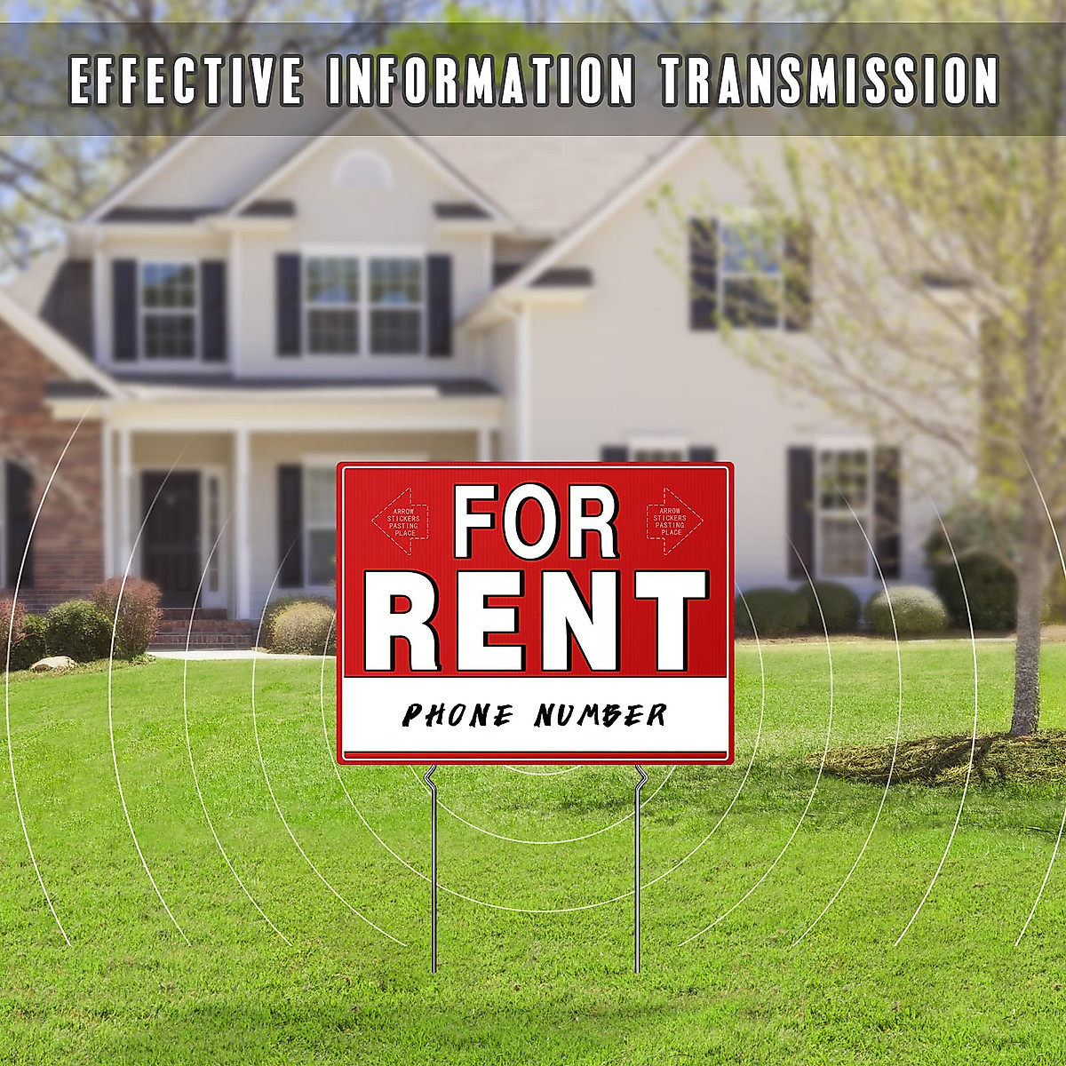 For Rent Sign with Tall Stakes, 17" x 13", For Rent Sign with Arrow Stickers, Double-Sided Yard Signs, For Rent Signs with Metal Stakes, WEATHER-PROOF, (2 Pack)