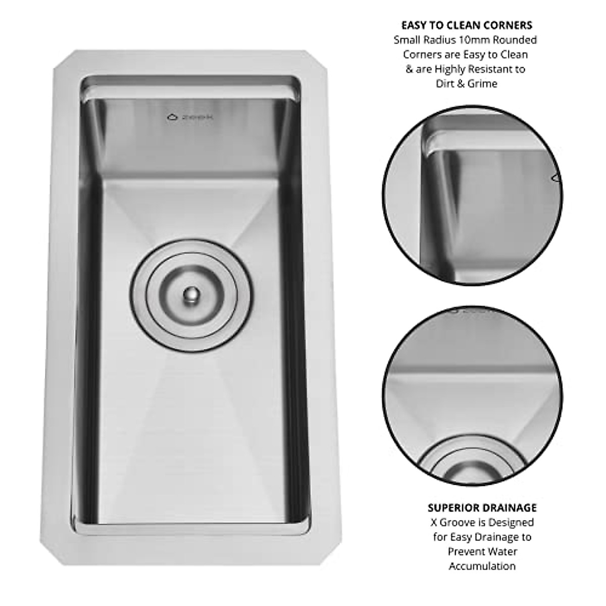 ZEEK 10 Inch Workstation Stainless Steel Bar Sink Undermount with Accessories Single Bowl 16 Gauge