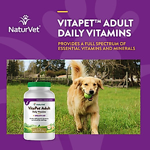 NaturVet - VitaPet Adult Daily Vitamins for Dogs - Plus Breath Aid - Provides a Full Spectrum of Vitamins & Minerals - Enhanced with Omega-6 Fatty Acids (180 Time Release Chewable Tablet