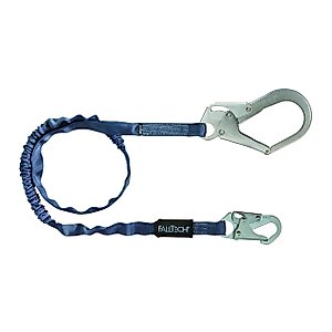 FallTech 82593 Internal, Tubular Web SAL - Single Leg with 1 Snap Hook and 1 Rebar Hook, 6', Blue