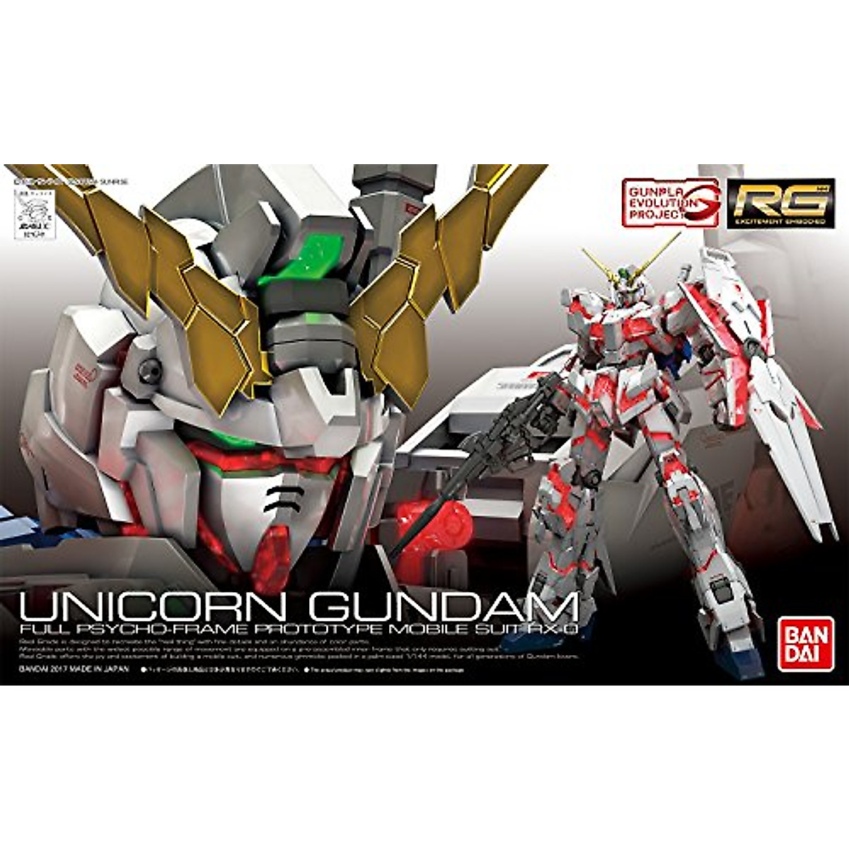 Bandai Hobby RG 1/144 Unicorn Gundam UC Model Kit Figure, Multi-Colored, 8" (BAN216741)