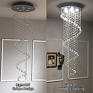 Modern Contemporary Swirl Chandelier Lighting for Foyer Dining Room Kitchen Chandelier Fixture Ceiling Light Rain Drop with All Crystal Balls D20'' X H61'' of CRYSTOP