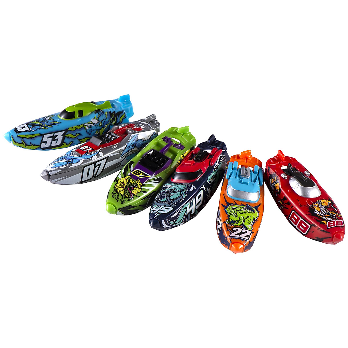 Micro Boats Wave 3 Dino Racers Series 3 by ZURU (2 Pack) Fully Motorized, Self-Steering Micro Toy Boat 25306 Multicolor