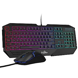 Fiodio Rainbow Wired Gaming Computer Keyboard and Mouse Combo, Ergonomic Keyboards with Wrist Rest, 104 Multimedia Keys, 1600 DPI Gamer Mouse for Windows PC and Desktop
