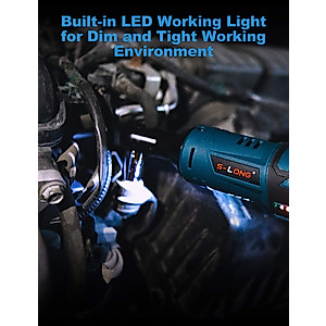 S-LONG Cordless Ratchet Wrench Set, 3/8" 400 RPM 12V Power Electric Ratchet Driver with 12 Sockets, Two 2000mAh Lithium-Ion Batteries and 60-Min Fast Charge