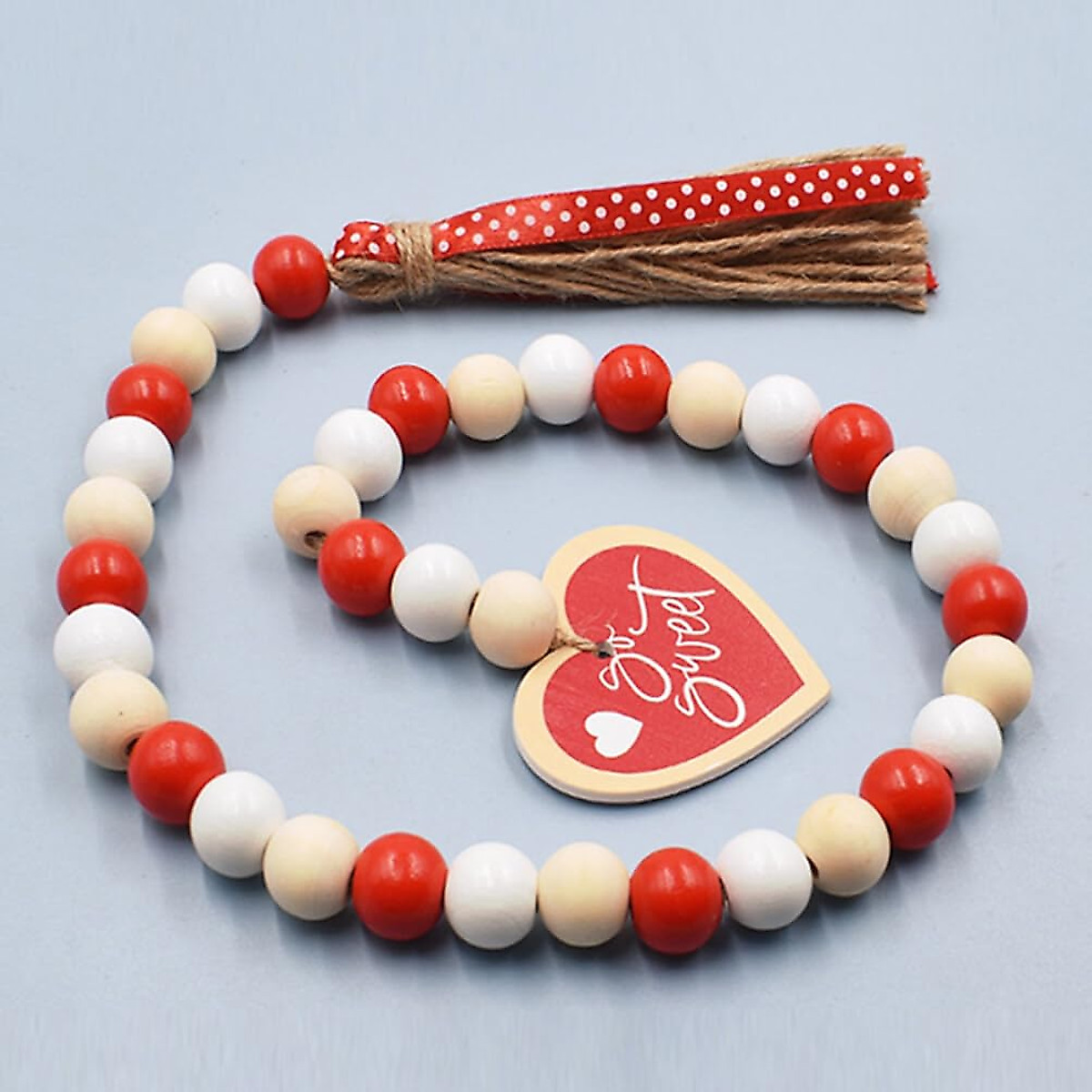 Abaodam Wood wooden Heart-shaped beaded pendant beaded rope wood wall decor flower garland sweet decorate heart decor accessories beads wreath wooden beads tassel decorations Beadwork