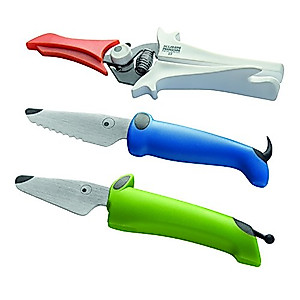 Kuhn Rikon KinderKitchen Children’s Knife, Set of 3 - Including Scissors, Green, Blue & White