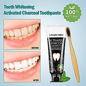 Whitening Charcoal Toothpaste for Sensitive Teeth, Enamel Repair and Cavity Protection - 100% Natural Toothpaste for Whitening Teeth, Removing Stains, Mint Flavor Freshen Breath Mint Gel - No Peroxide