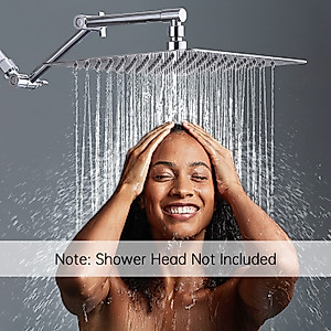 G-Promise Shower Head Extension Arm Solid Brass Adjustable Extender with Lock Joint, Standard 1/2", Rise or Lower Rainfall and Fixed Shower Head, 13" Height/Angle Adjustable Extension Arm Attachment