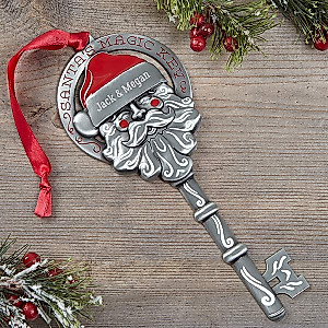 Personalization Universe Santa's Magic Personalized Key- Ideal for Homes Without Chimneys, Engraved Santa Key, Christmas Decorative Key with Red Satin Ribbon and Velvet Pouch