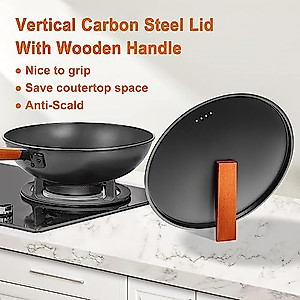 Anyfish Nonstick Wok 13.1 inch Stir-fry Wok Pan with Lid Pre-seasoned Carbon Steel Wok with Silicone Spatula No Chemical Coating Chinese Wok Flat Bottom for Induction, Coil Top, Electric, Gas Stove