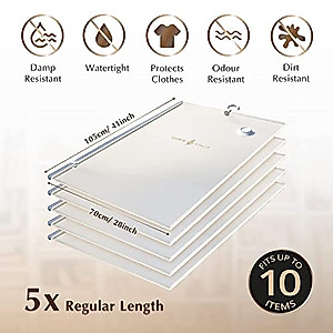 GENIE SPACE Hanging Vacuum Bags - Pack of 5, Regular Length | Premium Wardrobe Suction Storage Space Saving Bags, 41x28in | Strong, Airtight & Reusable for Suits, Coats & Dresses | With Travel Pump