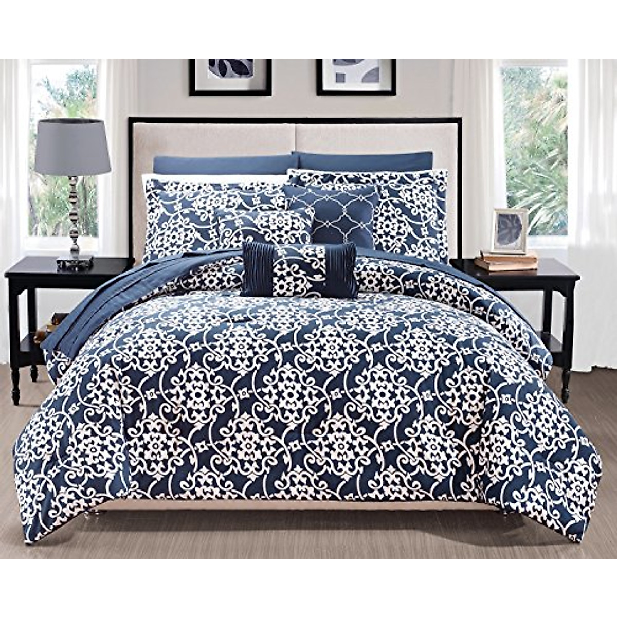Chic Home Lea 10 Piece Reversible Comforter Bed, King, Navy