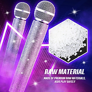 Sanwuta Fake Microphone Prop Halloween Microphone Sparkly Bling Rhinestones Plastic Play Microphone Pretend Glitter Bedazzled Microphones for Halloween Cosplay Party Supplies(Silver)