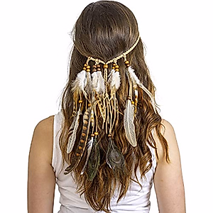 Skeleteen Indian Feather Headband Accessories - Native American Tribal Costume Head Dress with Feathers for Women and Kids