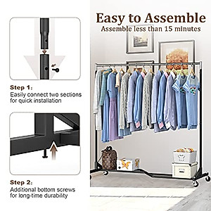 Mr IRONSTONE Upgraded Rolling Clothes Rack, Clothing Racks for Hanging Clothes, Garment Rack Heavy Duty, Commercial Clothes Rack for Clothing, Sturdy Clothes Rack with Shelves
