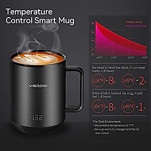 vsitoo S3 Temperature Control Smart Mug 2 with Lid, Self Heating Coffee Mug 10 oz, LED Display, 90 Min Battery Life - App&Manual Controlled Heated Coffee Mug - Improved Design, Coffee Gifts, Black