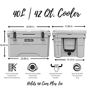 CAMP-ZERO 40 | 42.26 Quart Premium Cooler/Ice Chest with 4 Molded-in Cup Holders | Dark Green