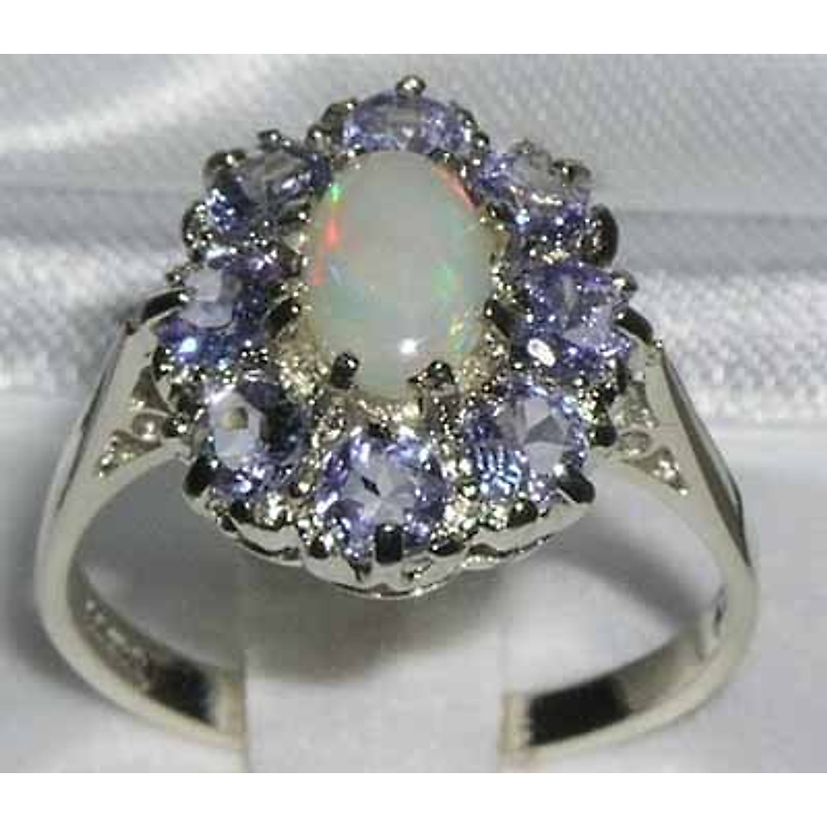 LetsBuyGold 925 Sterling Silver Natural Opal and Tanzanite Womens Promise Ring - Size 7.5