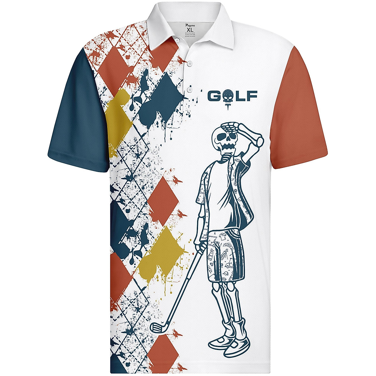 PAGYMO Golf Shirts for Men Hawaiian Crazy Funny Print Mens Polo Shirt Skull Shirts, X-Large, Aop-polo-13582