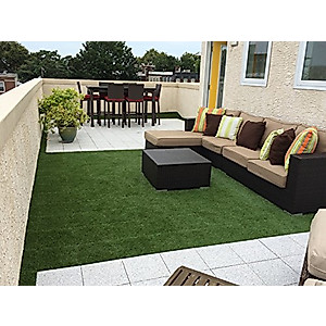 GOLDEN MOON Artificial Grass Turf Tile Interlocking Self-draining Mat, 1x1 ft, 1.5 in Pile Height, 6 Pack