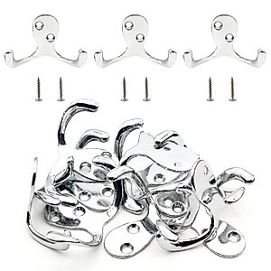 suiwotin 10pcs Coat Hooks, Heavy Duty Wall Hook, Double Prong Robe Hook Wall Mount Hanging Hooks for Closet Clothes, Coat, Bag, Scarf, Towel, Hat, Cap, Key (Chrome)