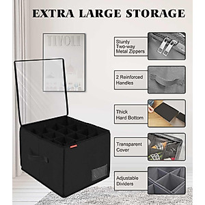 Livelab Foldable Shoe Organizer, Space Saving Fabric Shoe Holder for Closet, Adjustable Dividers for Shoe Storage Bins with Clear Cover & Bottom Support, Shoe Cube Organizer Up to 16 Pairs (Black)