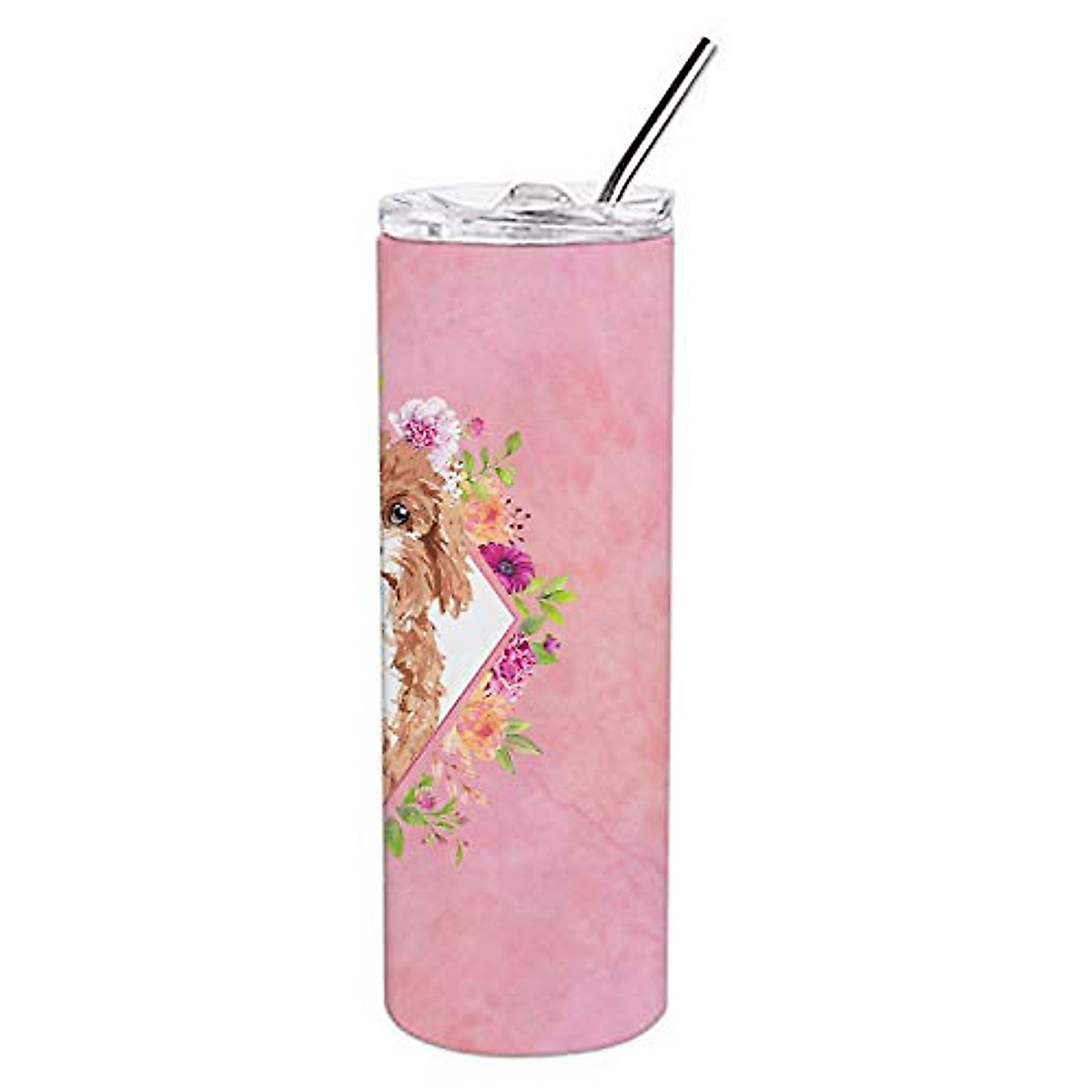 Caroline's Treasures CK4247TBL20 Cavapoo Pink Flowers Double Walled Stainless Steel 20 oz Skinny Tumbler, 20 oz, multicolor