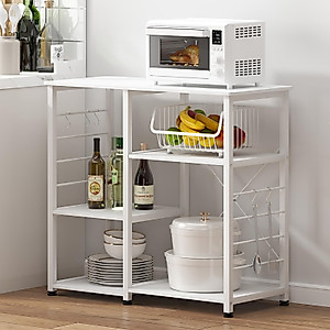 DlandHome 35.4 inches Microwave Cart Stand Kitchen Utility Storage 3-Tier for Baker Rack & Spice Rack Organizer Workstation Shelf,White