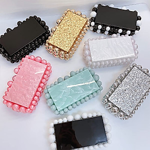 Acrylic Evening Clutch Bag for Women Pearl Acrylic Clutch Bag Glitter Marble Purse Handbag for Wedding Cocktail Party Prom (White)