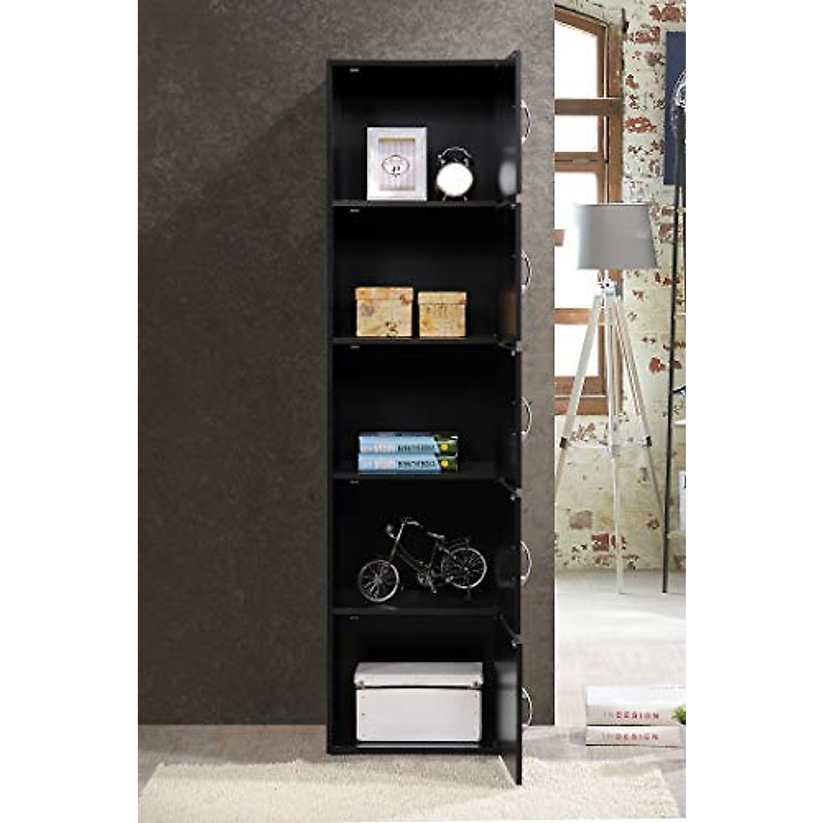 HODEDAH 5 Door Bookcase Cabinet, 5-Shelf, Black