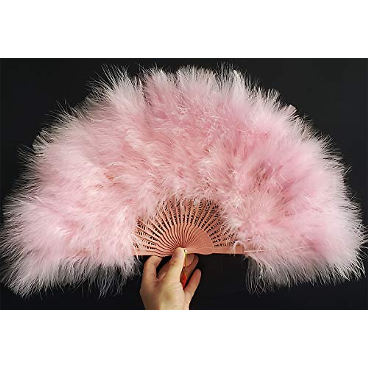 HAPPY FEATHER Handheld Marabou Feather Fan, 1920s Vintage Style Flapper Hand Fan for Costume Party and Dancing-Light Pink