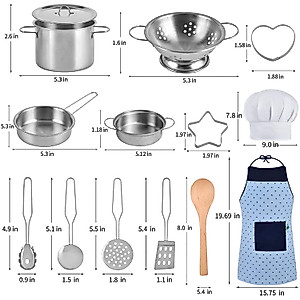 COSILY Kitchen Pretend Play Toys, Kids Cooking and Baking Set with Stainless Steel Cookware Pots and Pans Set, Cooking Utensils, Apron & Chef Hat, Cupcake Moulds, Cutting Vegetables for Boys and Girls