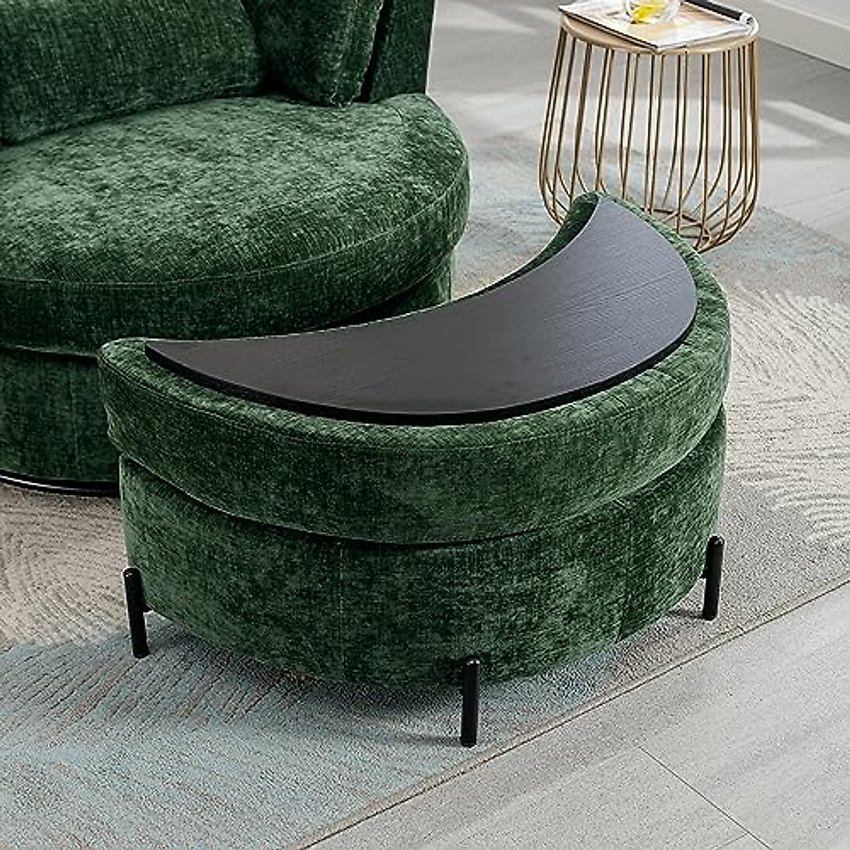 Oversized Swivel Accent Barrel Chair with Storage Bench Large Ottoman+4 Pillows,Comfy Upholstered 360 Recliner Sofa Club Chaise Leisure Round Loveseat Lounge Armchair for Living Room/Hotel/Nursery