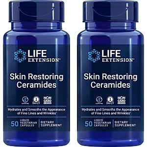 Life Extension Skin Restoring Ceramides, 50 Liquid Veg Caps (Pack of 2) - Non-GMO, Vegan Phytoceramide Supplement