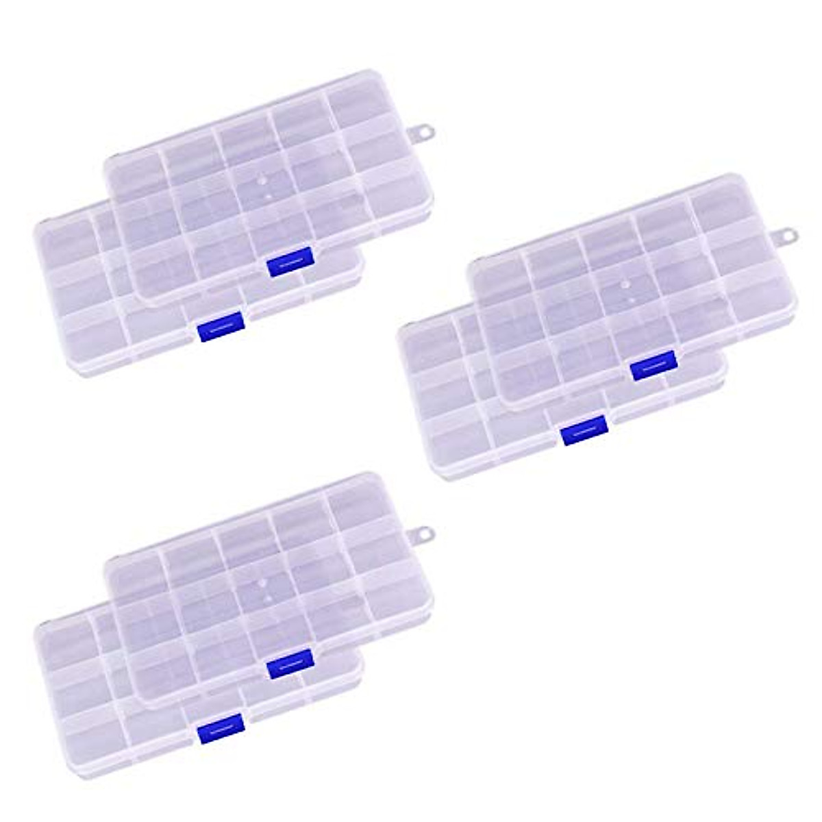 Anyumocz 6 Pack 15 Grids Plastic Crafts Storage Boxes with Adjustable Dividers,Jewelry Organizer Container for Beads Earrings Rings,Clear