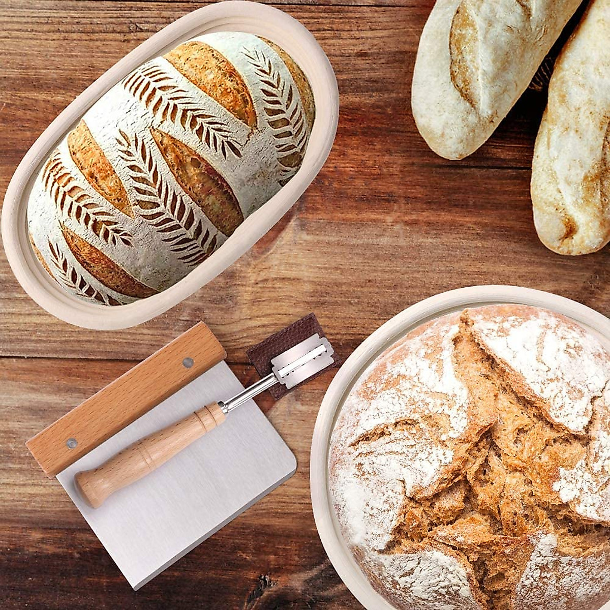 Bread Proofing Basket Set 9.6 Inch Oval & 10 Inch Round Banneton Proofing Baskets