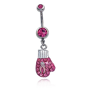 cocojewelry Breast Cancer Awareness Pink Ribbon Boxing Glove Heart Navel Belly Ring (Pink Glove)