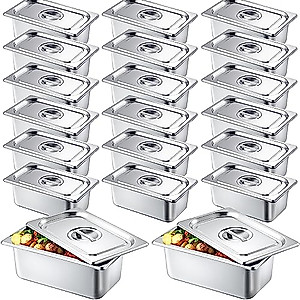 Zubebe 16 Pack Hotel Pan with Lid 4 Inch Deep Steam Table Pan 0.9 mm Thick Stainless Steel Pans Anti Steam Commercial Food Pans for Restaurant Buffet Event Catering Supplies (1/4 Size x 4 Inch Deep)
