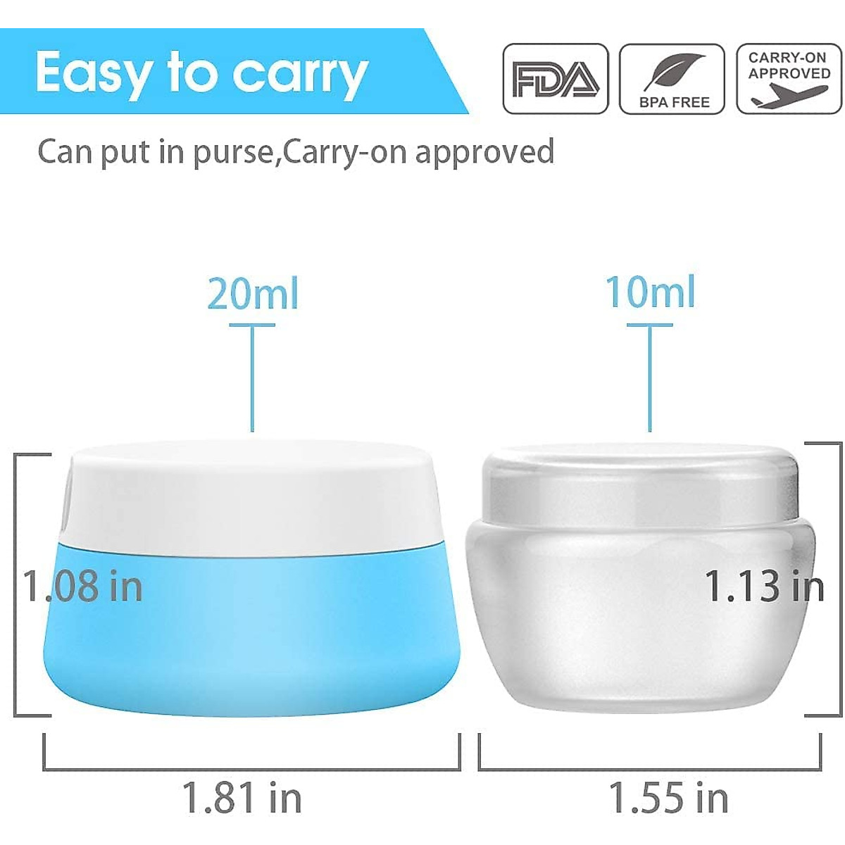 6 Pack Travel Containers for Toiletries, Leakproof Silicone & PP Cream Travel Jars,0.67oz Travel Size Containers with Hard Sealed Lids for Face Hand Body Cream (6 Pieces)