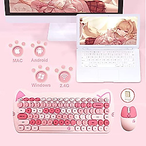 Attoe Wireless Mouse and Keyboard, Cute Cat Keyboard Mouse Combo for Girl Gift,2.4G Cordless Computer Mice with USB Receiver for Laptop PC MAC (Cherry Blossom Pink)…