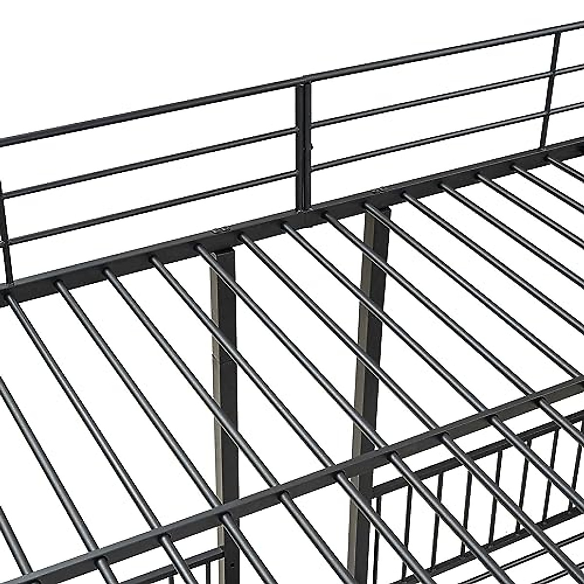 ATY L-Shaped Triple Bunk Beds with 2 Drawers, Full Over Twin & Twin Bunkbeds w/Storage Staircase, Metal Bedframe for 3 People, Save Space, Bedroom & Dorm Supplies, No Spring Required Needed, Black