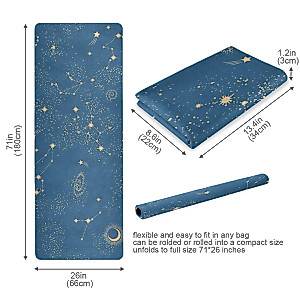 VIKKO Space Galaxy Constellation Moon Star Blue Yoga Mat Ultra Thin Folding Mat for Exercise Fitness Pilates Stretching Meditation