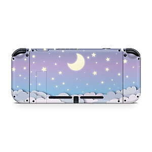 Tacky Design Clouds Skin Compatible with Nintendo Switch Skin Wrap Cover, Pastel Purple Sky Moon Skin for Nintendo Switch Stickers, Premium Vinyl 3M Full Wrap Decal.