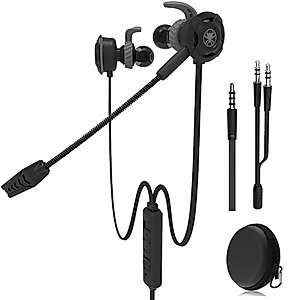maxin Wired E-Sport Earphone with Adjustable Mic for PS4, Laptop Computer, Cellphone,and so on, 3.5mm Wired Earburds with Snug and Soft Design, Inline Controls for Hands-Free Calling. (Red)