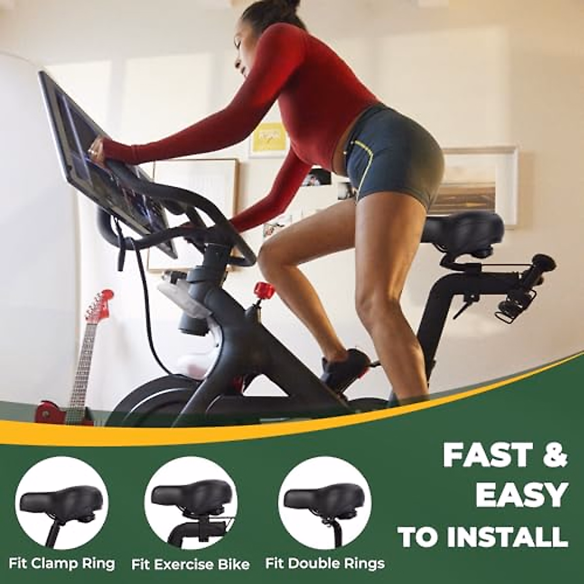 TONBUX Memory Foam Bike Seat Cushion for Men & Women - Waterproof Bicycle Saddle with Comfortable Faux Leather Cover, Universal Fit for Road, Hybrid, Commuter Bikes