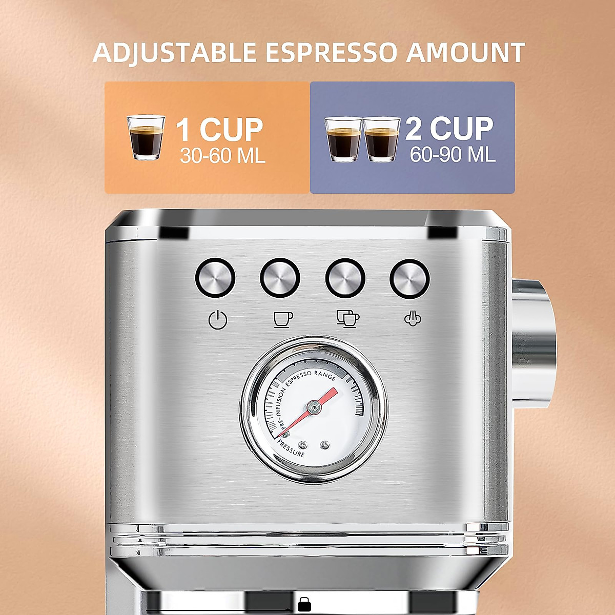 CHULUX Kom-Pro Espresso Machine 20 Bar, Semi Automatic Stainless Steel Coffee Machine for Home Latte Cappuccino Espresso Maker, Powerful Milk Frother Steam Wand
