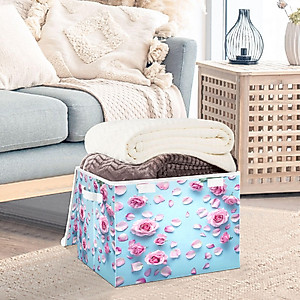 Hzwxjrlf Foldable Storage Box, Storage Bins with Lids， Storage Boxes with Handles, Storage Boxes For Clothing, Storage Bins For Homes and Offices （Beautiful Roses）