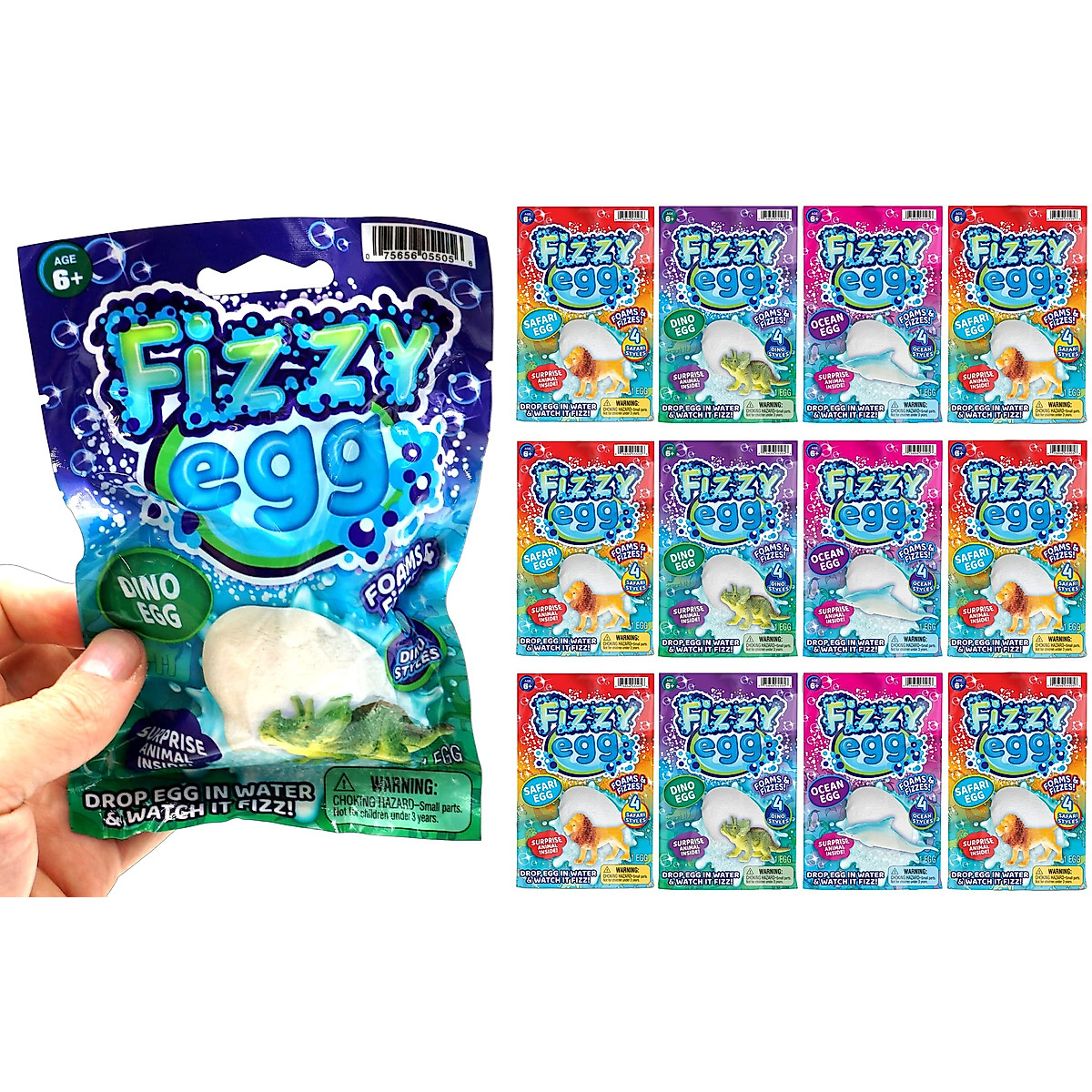 JA-RU Fizzy Egg Surprise Toys (12 Eggs) w/Surprise Mystery Dinosaur & Sea Animal Toy. Like Kids Bath Bombs. Fun Shower & Bath Toys for Boys & Girls. Bathbombs Easter Egg Basket Toy. 5505-12p
